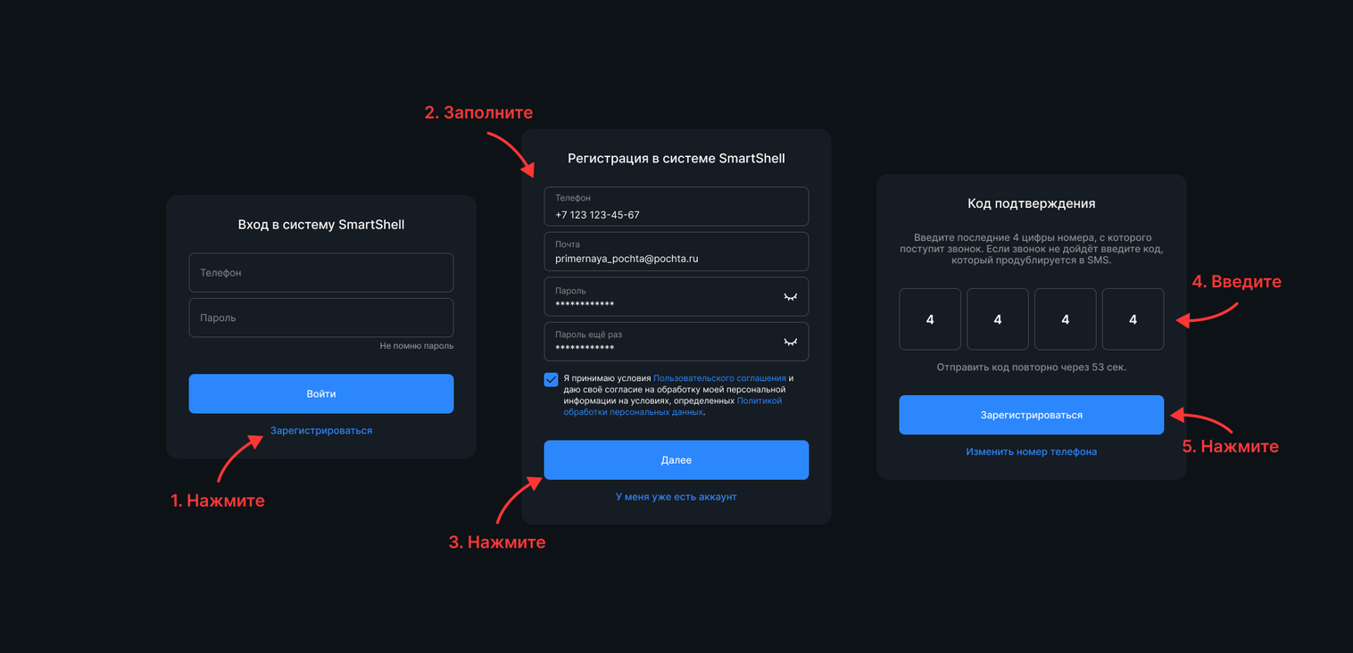 Шаг 1. Регистрация Личного кабинета – SmartShell_RUS