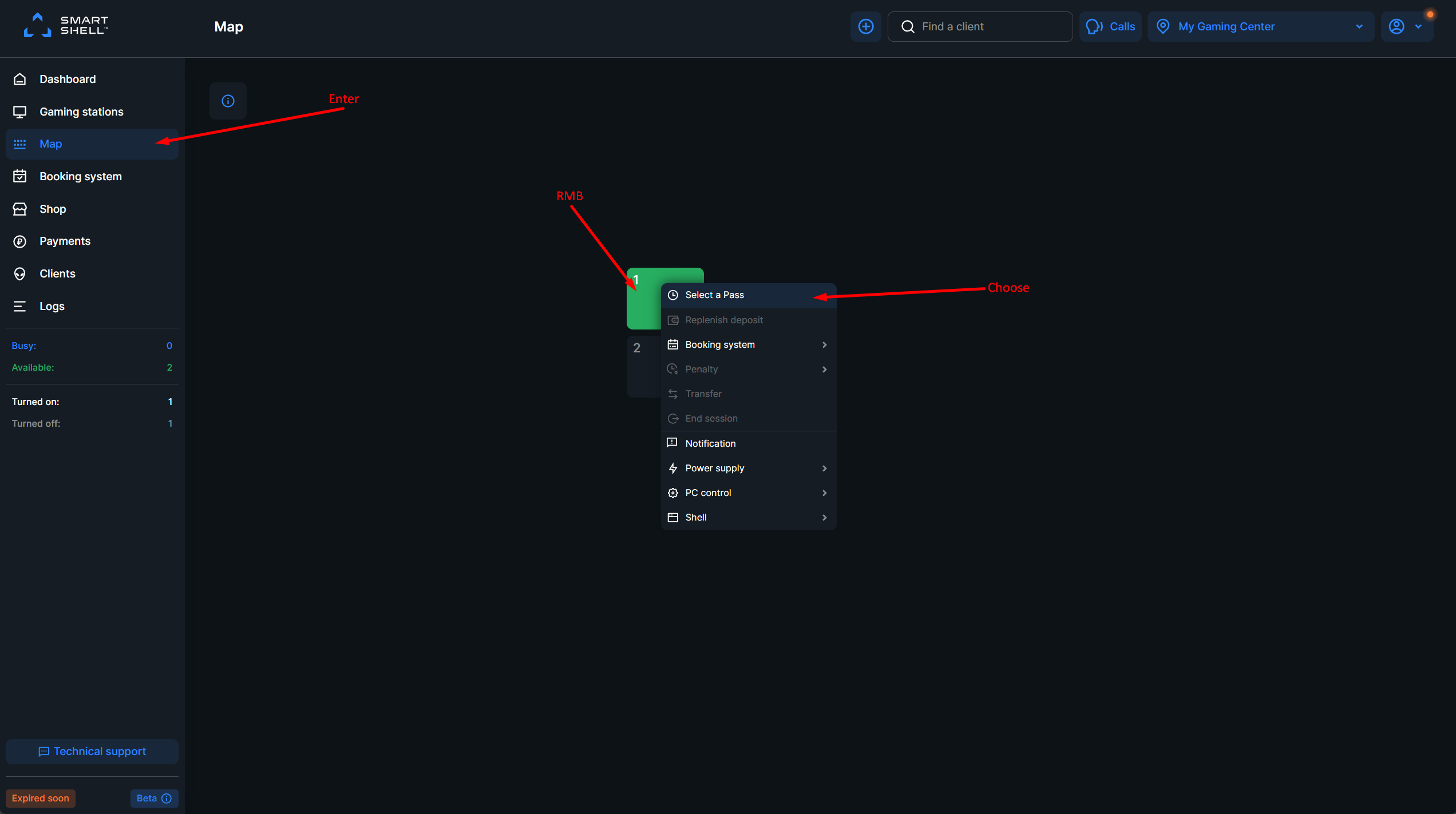 Step 9: Operator shift, payments, and sessions – SmartShell_ENG