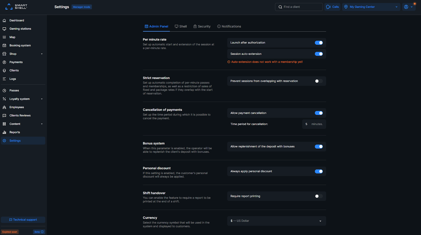 Settings – SmartShell_ENG