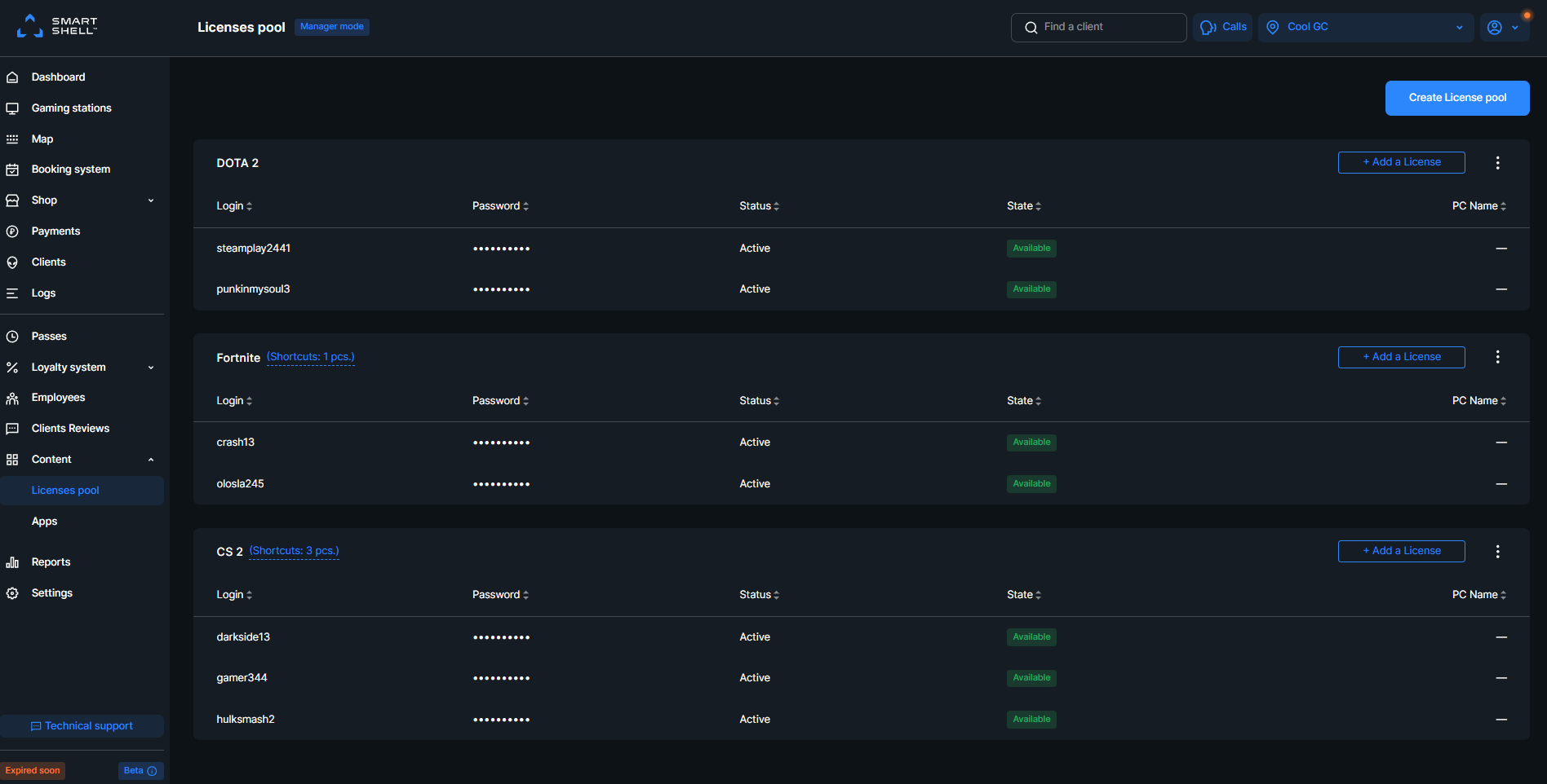 License pool – SmartShell_ENG