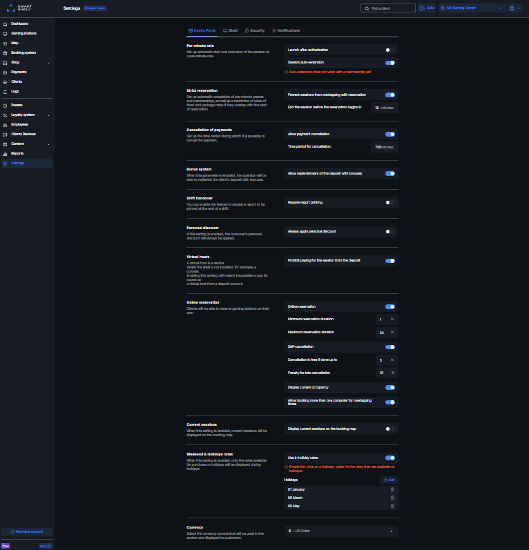 Settings – SmartShell_ENG