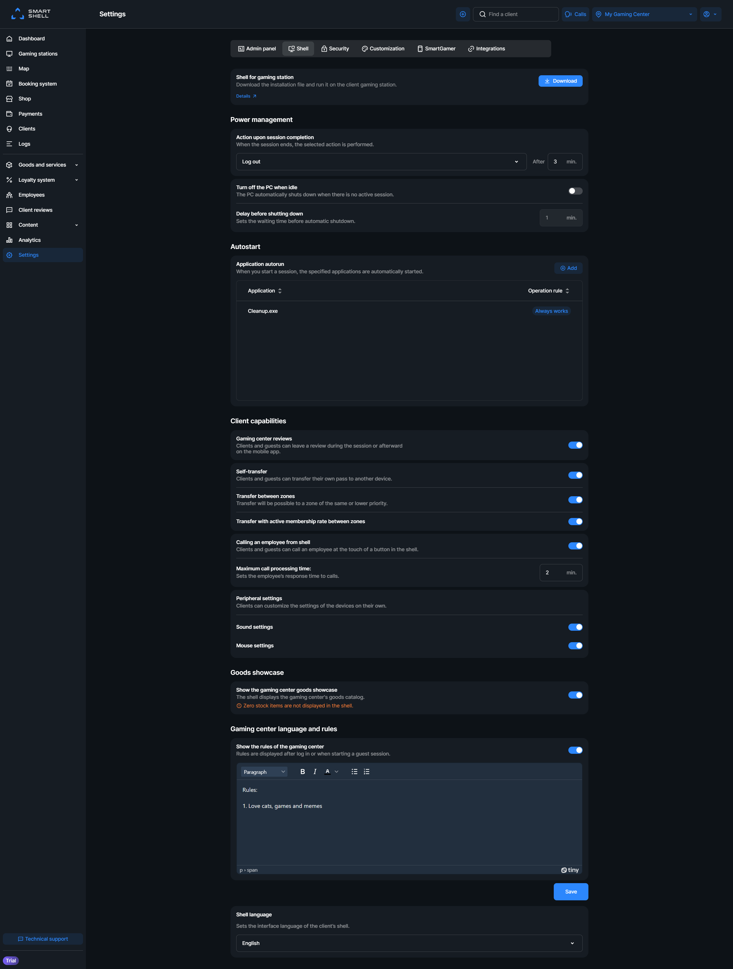 Settings – SmartShell_ENG